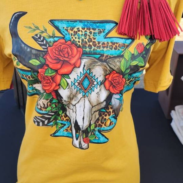 Roses With Aztec Bull Skull Png Sublimation Design Download, Bull Skull ...
