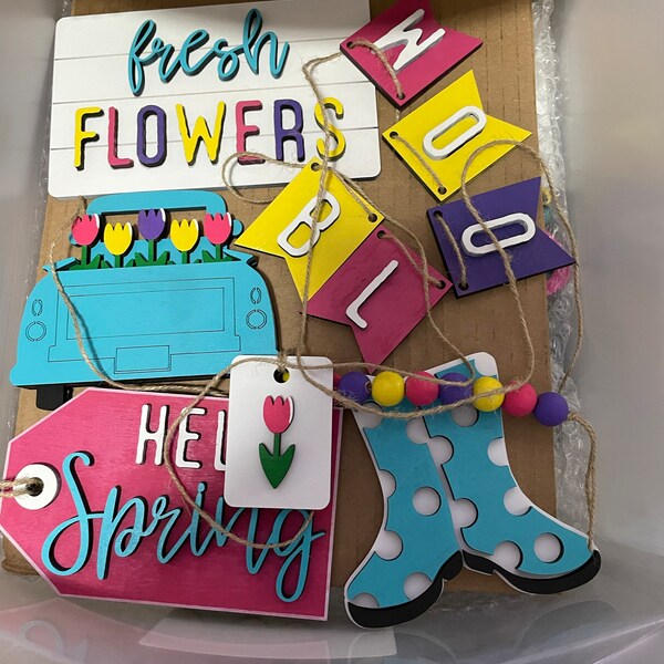 Spring Tiered Tray Set | Hello Spring Tiered Tray Set | 6 Piece Tiered ...