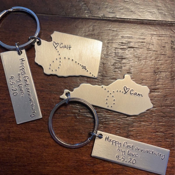 Long Distance Keychain Anniversary Gift for Boyfriend Coordinate ...