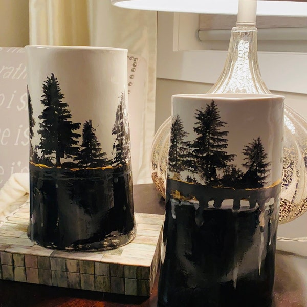 Handmade Ceramic HOPE Vase Winterscape Treeline Modern Minimalist Vase ...