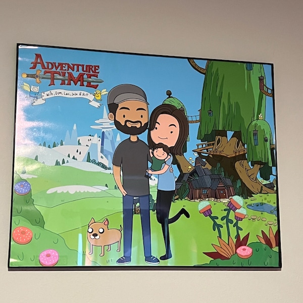 Custom Adventure Time Cartoon Portrait Illustration, Couple Family ...