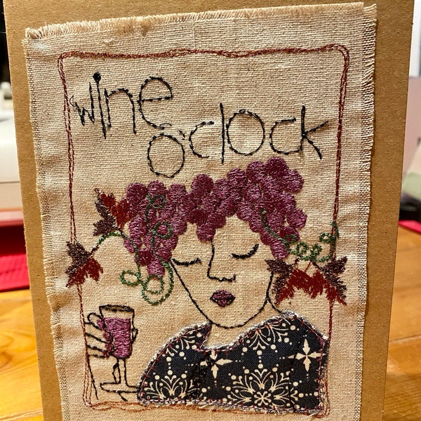 Wine O'clock - Hand Drawn Machine Embroidery Design With Appliqué ...