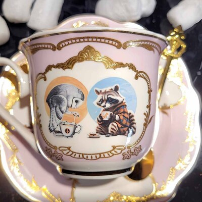 Gorgeous Black and Gold Tea Set, Bat, Cat, Crow and Moth Design ...
