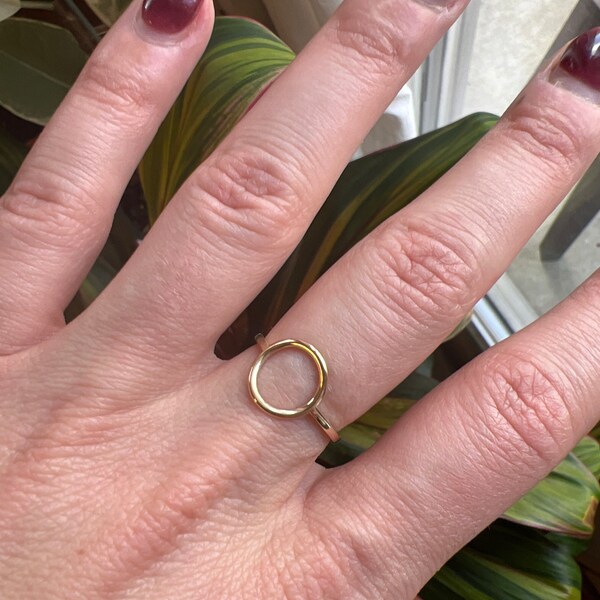 14k Solid Gold Open Circle Ring, Yellow Gold Eternity Circle Ring for Women, Dainty Minimalist ...