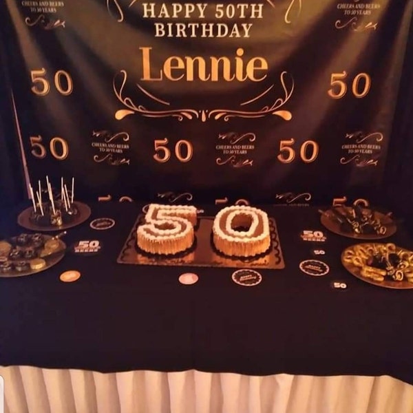 Personalized 50th Birthday Backdrop, Black and Gold Party Decor - Etsy