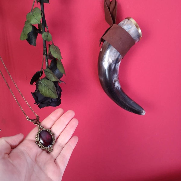 Victorian Necklace With Red Blood Effect Handmade Stone - Etsy