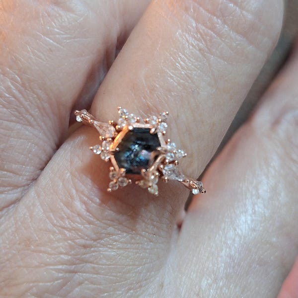 Mandy Vintage Natural Salt and Pepper Diamond Ring 14K Rose Gold Filled ...