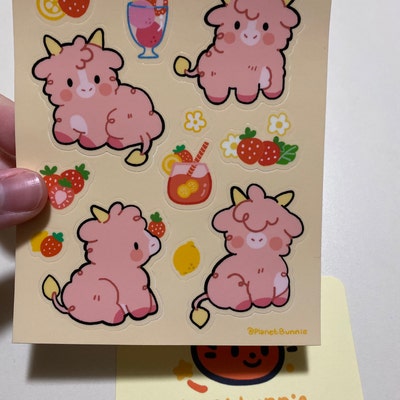Strawberry Lemonade Cow Cute Highland Cow Sticker Sheet - Etsy
