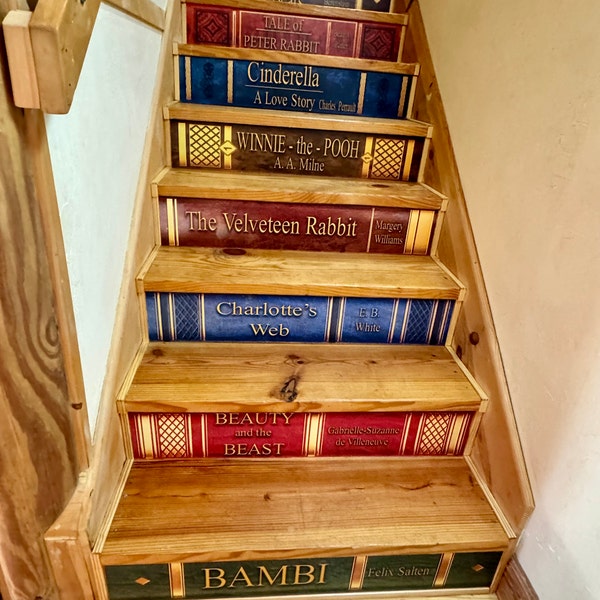Fairy Tales Books Spine Stair Riser Decal, Book Spine Stair Riser ...