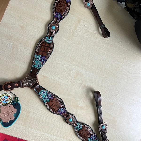 Butterfly Horse Tack, Western Leather Headstall Breast Collar Tack Set ...