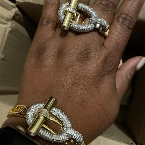 Two Finger Ring, Carabiner Charm Ring, Double Finger Ring, Two Tone ...