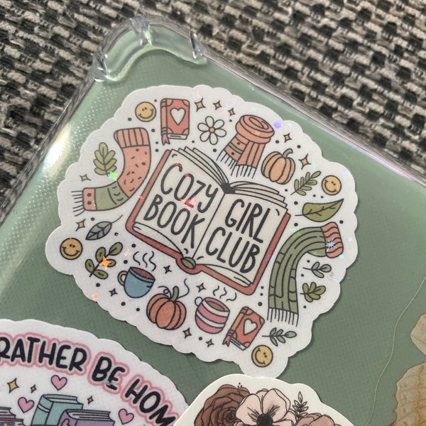 Cozy Girl Book Club Sparkly Sticker, Cute Autumnal Sticker, Cozy Autumn ...