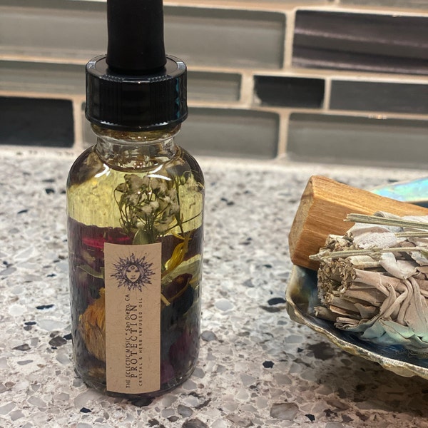 Protection Botanical & Crystal Infused Oil- Energy Protection Intention ...