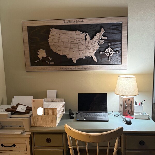 US Push Pin Map - Motorcycle Travel Map - Wood Map Carved ...