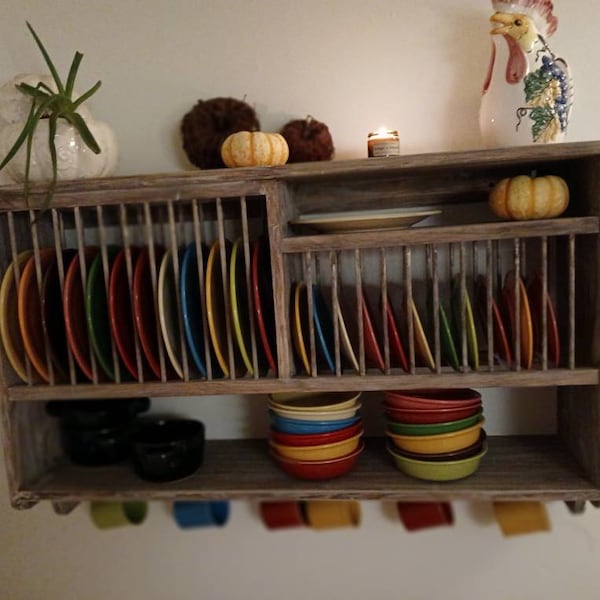 Shaker Peg Kitchen Window Plate Rack Shelf Wood Dish Cabinet for Plates ...