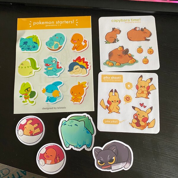 Pokemon Starters Waterproof Sticker Sheet 4.25 X 5.5 Inch Glossy Vinyl ...