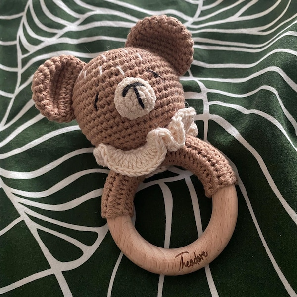 Personalized Animal Crochet Rattle,custom Wooden Baby Rattle,engraved ...