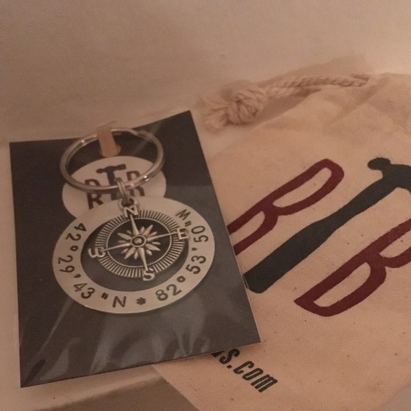 Longitude Latitude Keychain, GPS Coordinates Keychain, Alkeme or Copper ...