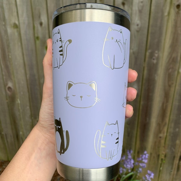 Cute Cats Engraved Full Wrap 20oz Tumbler, 20oz Custom Cats Engraved ...