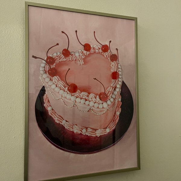 Pink Love Cake Art Print | Watercolor Painting | Sweet Pretty Birthday ...