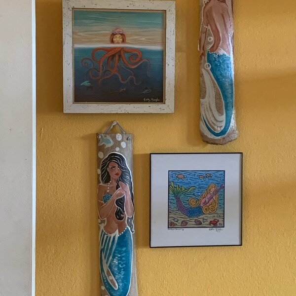Two Beautiful Latina Mermaids Hand Painted on Driftwood, Mermaids of ...