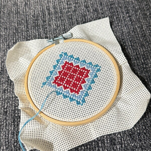 Palestinian Embroidery Cross Stitch DIY Tatreez Kit- 5in Hoop With 4 ...