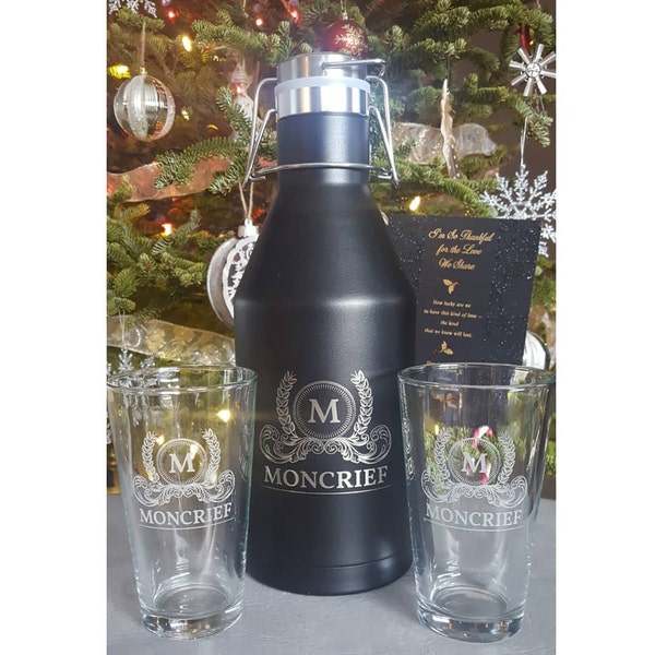 Beer Growler Set, Personalized 64oz. Growler, Engraved Stainless Steel ...
