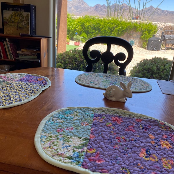 Floral Patchwork Quilted Placemat: Shabby Chic Reversible Cotton Table ...