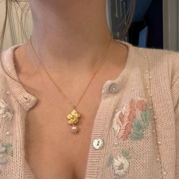 Cherry Blossom Necklace With Pink Rosaline Swarovski Pearl, Sakura ...