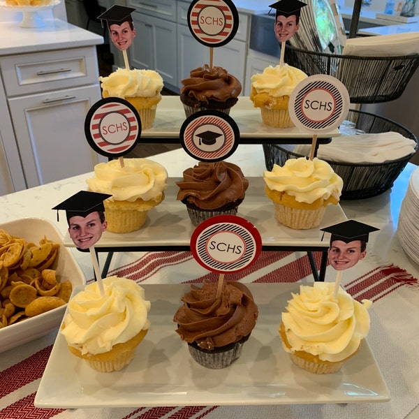 Graduation Cupcake Toppers With Face and Cap, Photo Cupcake Toppers ...