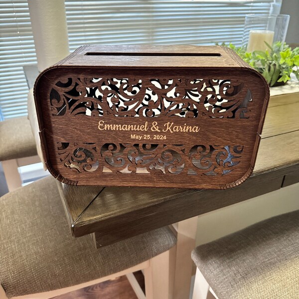 Personalized Wedding Card Box With Slot, Rustic Wedding Gift Box ...
