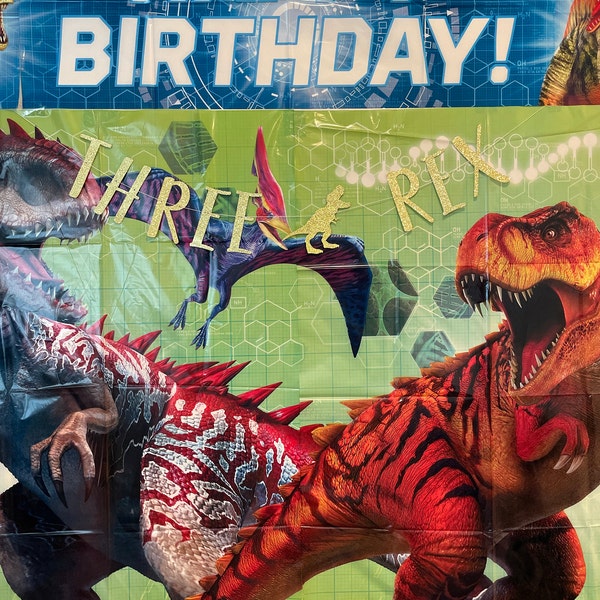 Three Rex Birthday Banner, Three Rex Decorations, Dinosaur Birthday ...
