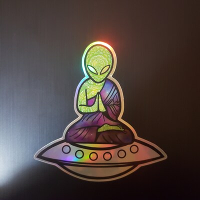 Holographic Meditating Alien Buddha Vinyl Sticker Decal for - Etsy
