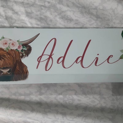 Personalized Highland Cow Name Sign, Highland Cow Aluminum Door Sign ...