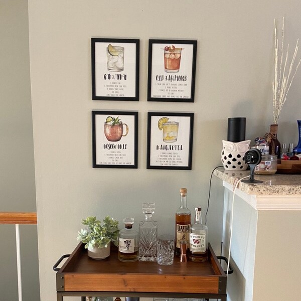 Bar Decor Posters Wall Art Prints Set of 4 Printable Kitchen Alcohol ...