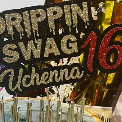 Drippin SWAG Custom Cake Topper With Name and Age Gold - Etsy