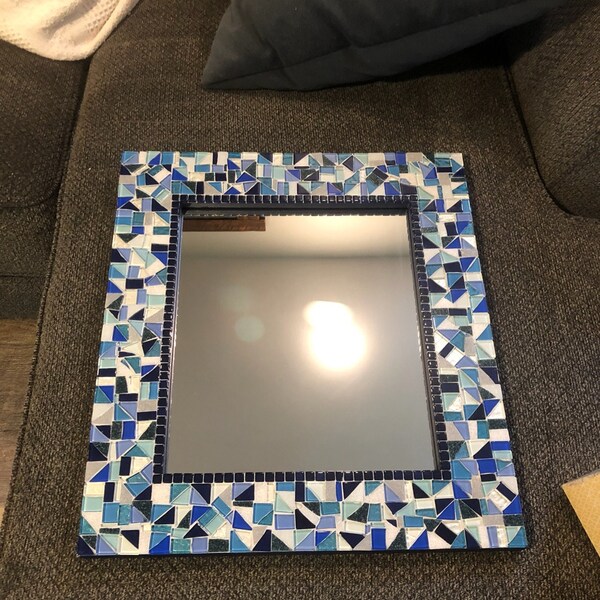 Large Wall Mirror in Blue, Gray, and Aqua Glass - Etsy