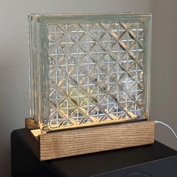 Vintage Glass Block Lamp – Art Deco Style Table Lamp With Motion Sensor ...