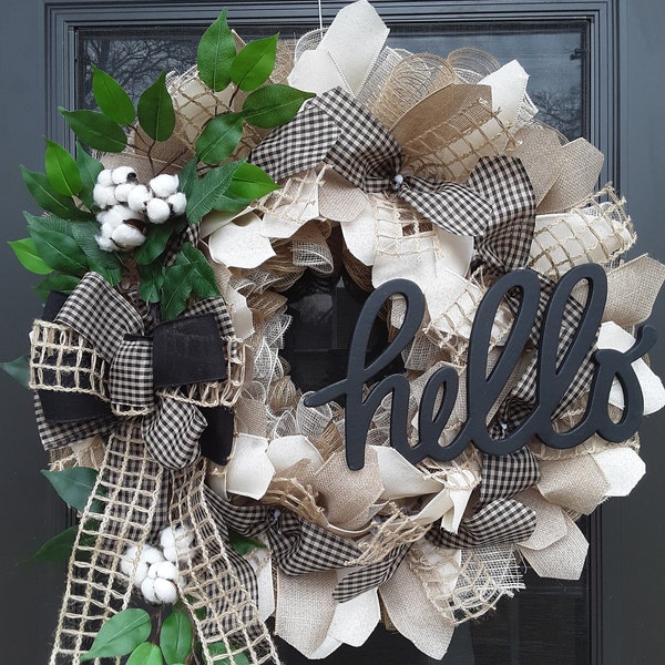 Hello Wreath, Farmhouse Decor, Everyday Wreath, Year Round Wreath ...