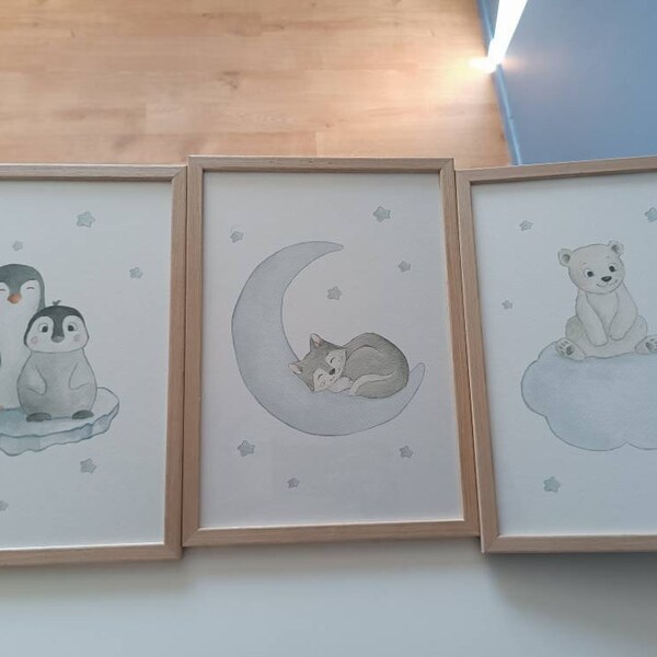 Baby Rabbit Kite Poster A4 (21x29.7cm) or 13x18cm Watercolor ...