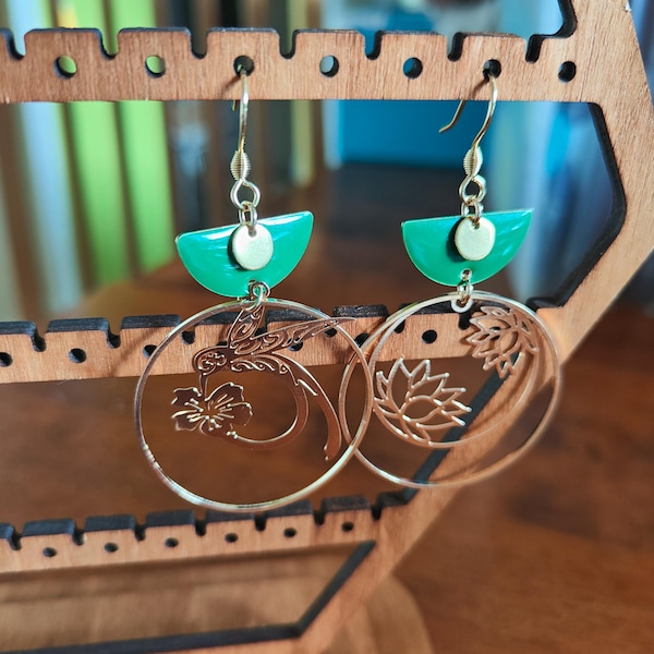 Boucles d'oreilles asymétriques dépareillées tige acier inoxydable doré ...