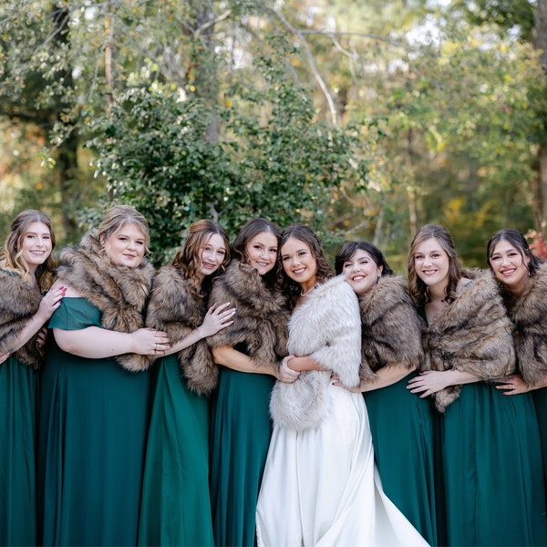 Blush With Black Tips Faux Fur Bridal Wrap, Wedding Fur Shrug, Bridal ...