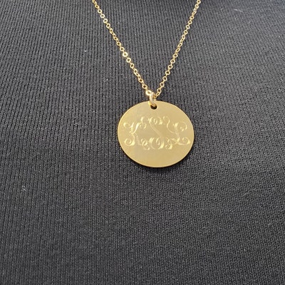 Monogram Disc Necklace Gold Initial Pendant Personalized Gift, Engraved ...