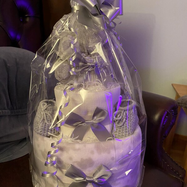 New Baby Gift - Pink Teddy Bear Baby Nappy Cake Gift - Mum to Be Gift ...