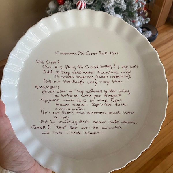 Oven Safe Pie Pan With Your Loved Ones Actual Handwritten Recipe on ...