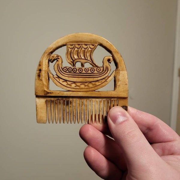 Handcrafted Beard Comb for Men - Drakkar Viking Design - Made From Ox ...