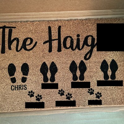Custom Footprint Family & Pet Name Doormat Custom Door Mat - Etsy