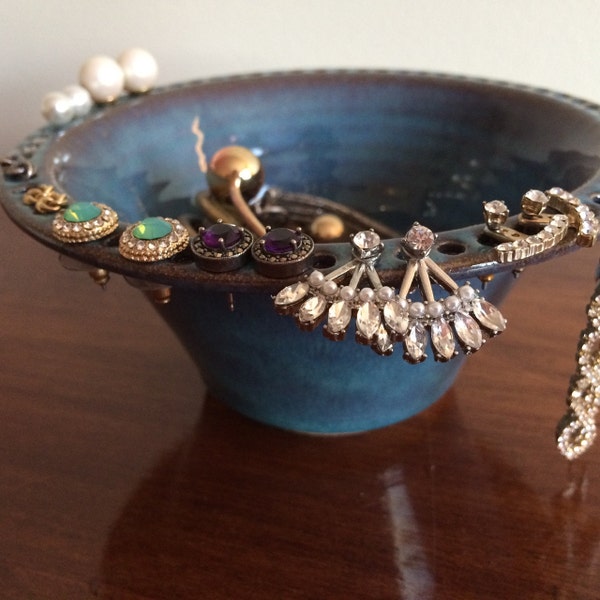 Earring Bowl in Rain Glaze (foggy Green/blue) Jewelry Bowl/ Earring ...