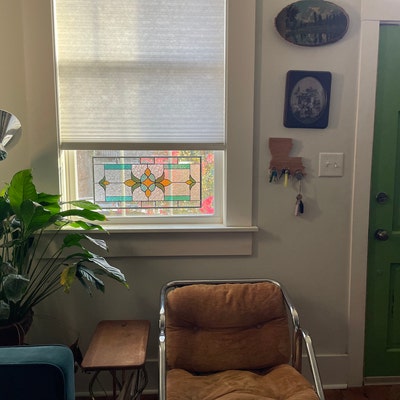 Beveled Stained Glass Window Panel Geometric Clear Blue Tiara Plate ...