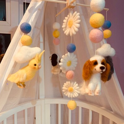 Сustomized Felted Baby Mobile. Nursery Felted Mobile With Cats ...
